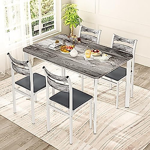 DKLGG Dining Table Set for 4, 43.3" Dining Room Table with 4 Upholstered PU Leather Chairs, Modern Wood Kitchen Table and Chairs Set, 5-Piece Dinette Set for Breakfast Nook, Small Places, Grey