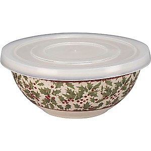 Primitives by Kathy Lidded Bowls - Set of 3 Nesting bamboo bowls with vintage-inspired Christmas designs. Each bowl has it's own lid.