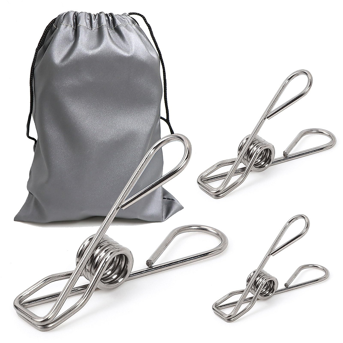 40 Pack Clothes Pins Heavy Duty, 304 Stainless Steel Clothes Pins with Waterproof Bag, Metal Clothespins Assorted Size Include Extra Large, 2.4/2.6/3.4 Inch Laundry Pins for Hanging Clothes Outdoor