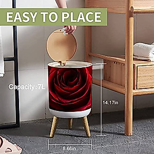 Romantic Botanical Small Trash Can with Lid Red Rose Bright Flowers Garbage Bin Round Waste Bin Modern Press Cover Dog Proof Wastebasket for Kitchen Bathroom Living Room 1.8 Gallon