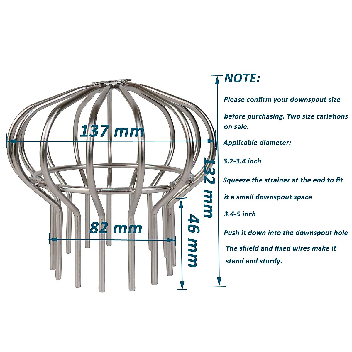 Baitaihem 304 Stainless Steel Drain Outdoor Roof Anti-Blocking Line Cap Drain Cover Gutter Protector Cleaner Gutter Cleaning Tool,4 inch