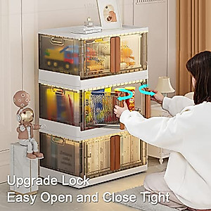 Karramlili Stackable Storage Bins With Lids,Collapsible Storage Bins Closet Organizers and Storage,Foldable Storage Box with Wheels Storage Containers for Home Kitchen Office Storage(3 Pack, 8.5Gal)