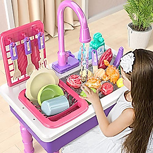 SmartChef Play Kitchen Sink Toys , Electric Dishwasher Playing Toy with Running Water, Play Food & Tableware Accessories, Kitchen Set Toys, Role Play Sink Set for Toddlers Kids Boys Girls