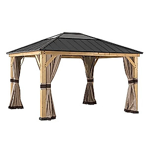 Sunjoy Universal Curtains and Mosquito Netting for 11 × 13 ft. Wood Gazebos, Khaki