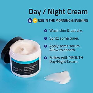 YEOUTH Day Night Cream for Face with Hyaluronic Acid, Snail Mucin and Copper Tripeptide,Hydrating Moisturizer Face Cream for Women and Men 4oz