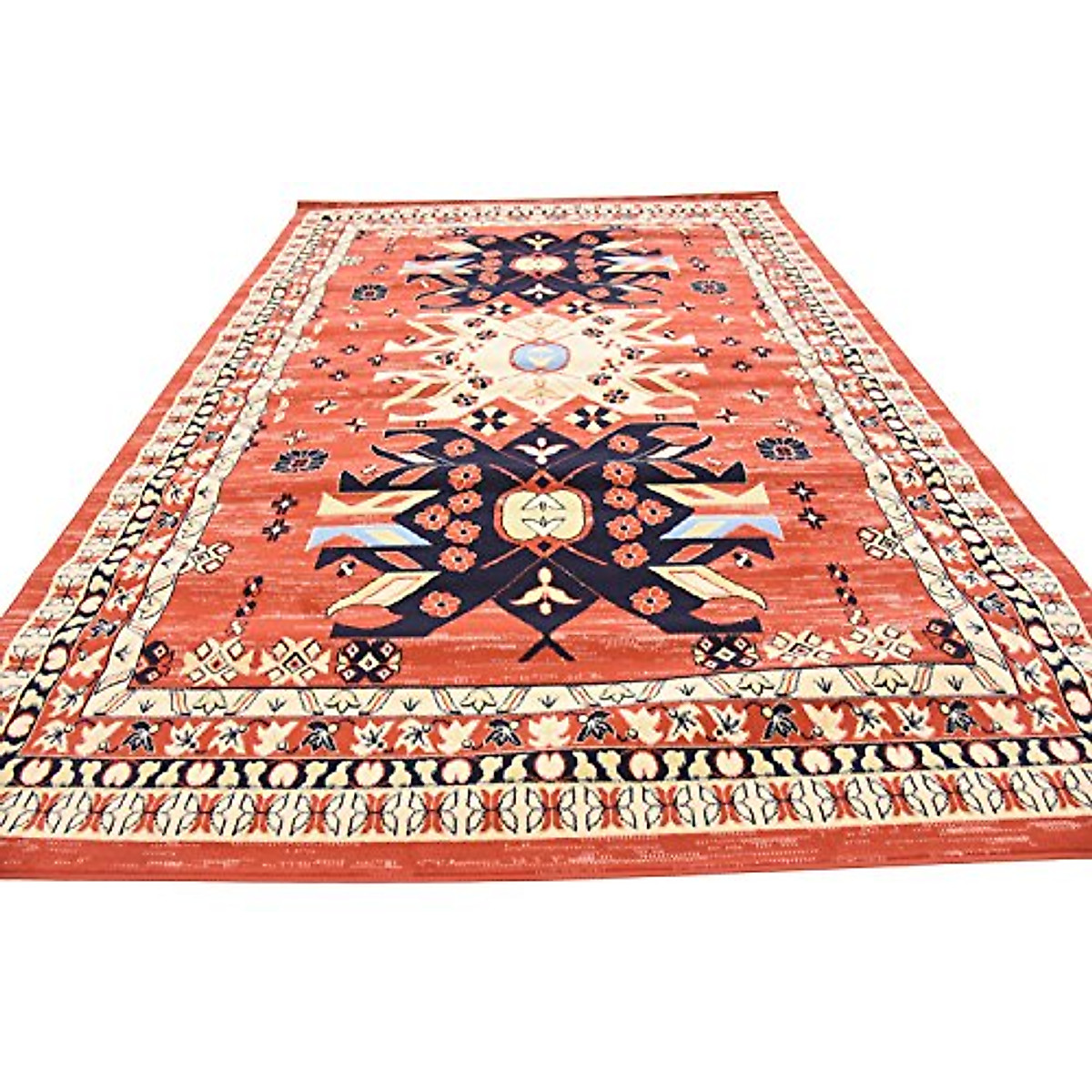Unique Loom Taftan Collection Border Geometric Tribal Inspired Design Area Rug, 7 ft x 10 ft, Terracotta/Ivory