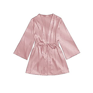 Verdusa Women's Satin Pajama Set 3 Piece Lace Trim Camisole and Shorts with Robe Pink L