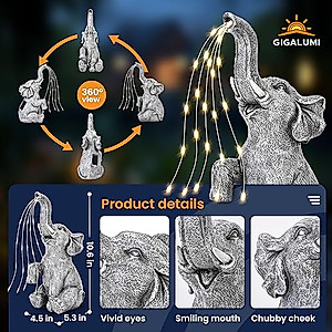 GIGALUMI Elephant Statue Solar Garden Decor LED Light Strings, Birthday Gifts for Women, Gifts for Mom, Outdoor Elephant Decor for Garden, Patio, Yard(Stay On Mode Only)