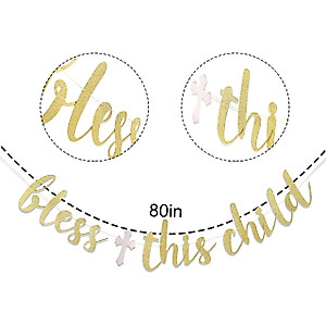 Bless This Child Banner - boy/girl Baptism Gold Banner, First Communion Baby Shower Banner, Party Toppers, Baby Baptism Shower, Baptism Banner