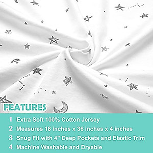 TL Care Printed 100% Natural Cotton Jersey Knit 18 x 36 Cradle/Bassinet Sheet - Fitted, Gray Stars and Moons, Soft Breathable, for Boys and Girls