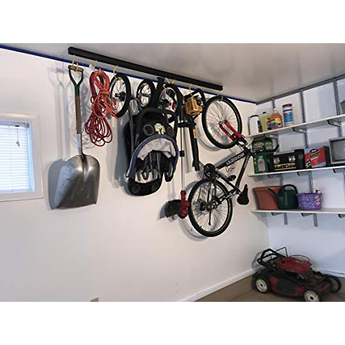 Titan Track Adjustable Overhead Garage Ceiling Storage Rack (74" Length) Holds 50lbs. per Hook, Plus 1 Additional Hook per Track Free