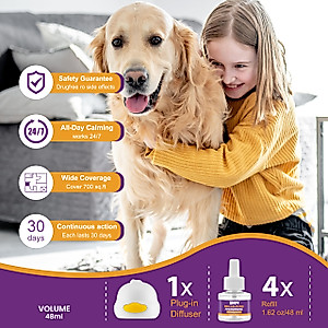 BKRMART Dog Pheromone Calming Diffuser 5 in 1 Appeasing Pet Pheromones Diffuser to Calm Kit 1 Diffuser & 4 Pheromone 48ml Refill for Anxiety Relief Reduce Barking Aggression Fighting Stress