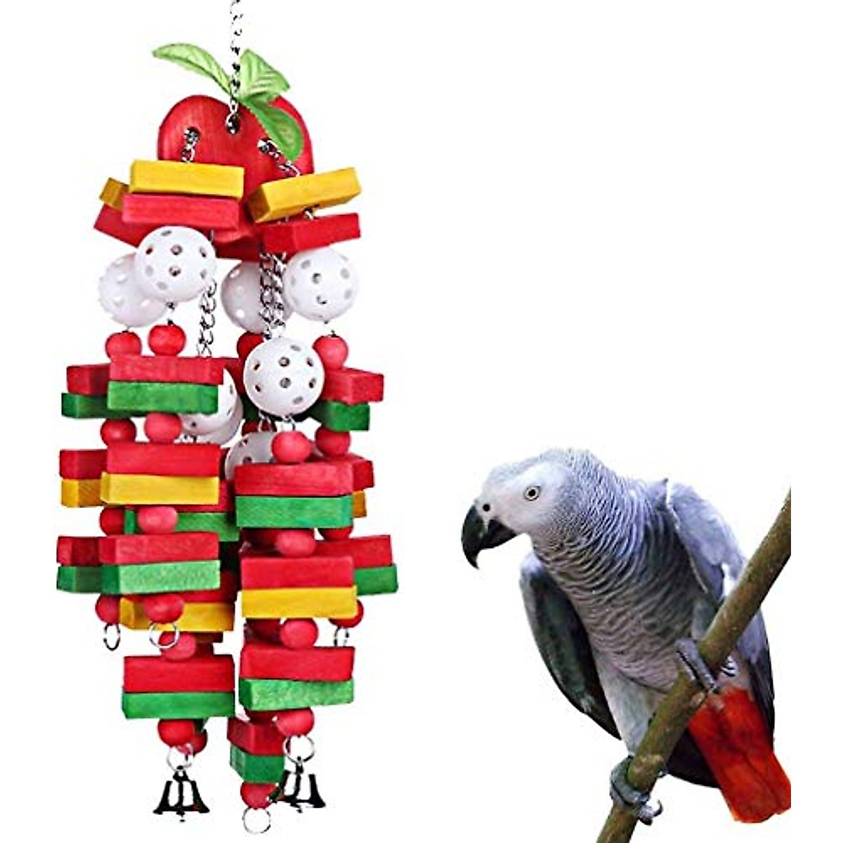 Litewoo Large Bird Parrot Swing Toys, Colorful Apple Shape Chew Wood Toy for Medium Large Bird and Parrot
