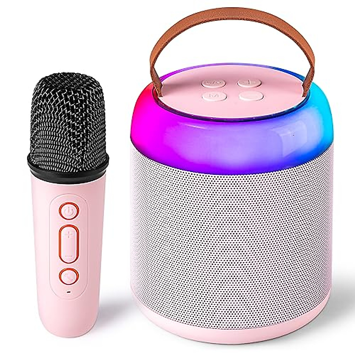 Mini Karaoke Machine with 1 Wireless Microphones for Kids Adults, Portable Bluetooth Speaker Toy for Girls and Boys 2 4 5 6 7 8 9 10 12 Year Old Girl Christmas Birthday Gift Home Party Ideas (Pink)