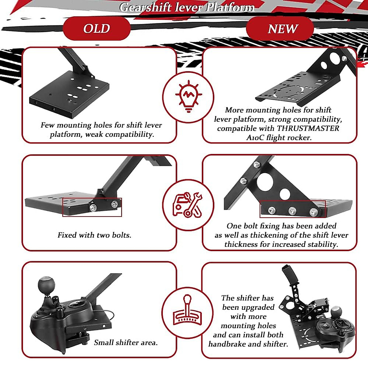 Supllueer Racing Shifter Mounting Bracket Fit for Our Steering Wheel Stand, Gear Lever Mount Accessorie with Mounting Bolts,Supports Simultaneous Installation of Shifter and Handbrake