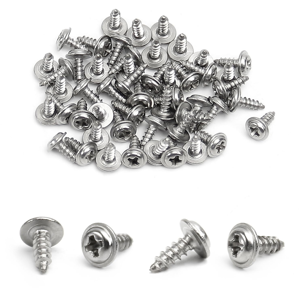 MroMax M2x6mm 304 Stainless Steel Self Tapping Machine Screws Full Threaded Phillips Pan Head with Washer Screw Fasteners Silver Tone 50Pcs