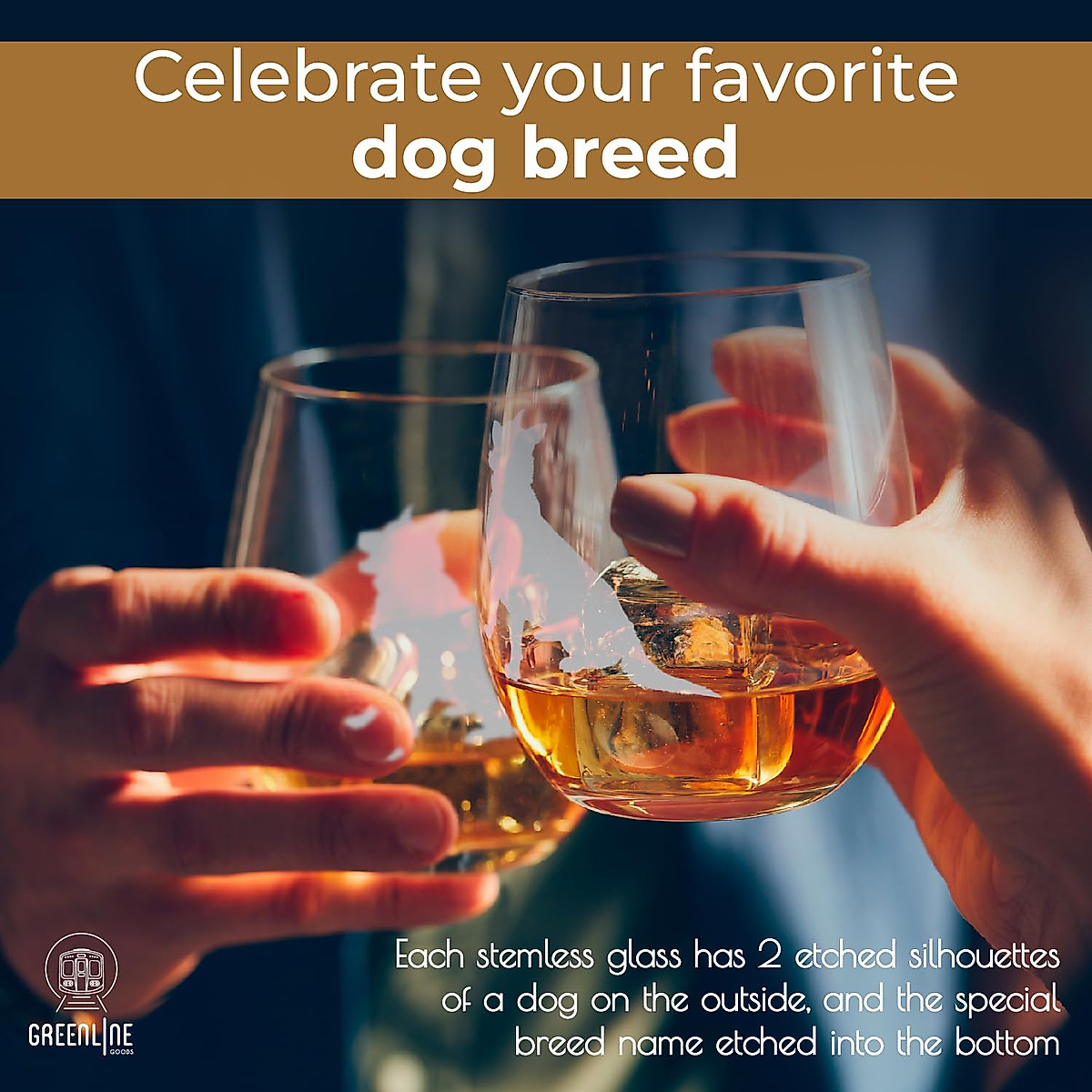 German Shepherd Stemless Wine Glasses (Set of 2) | Unique Gift for Dog Lovers | Hand Etched with Breed Name on Bottom