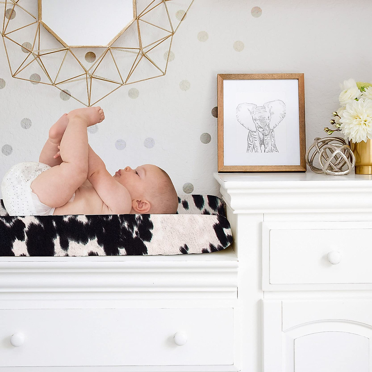 Glenna Jean Premium Western Cowboy Changing Pad Cover Stylish Ultra Soft Faux Black Cowhide for Boys Girls