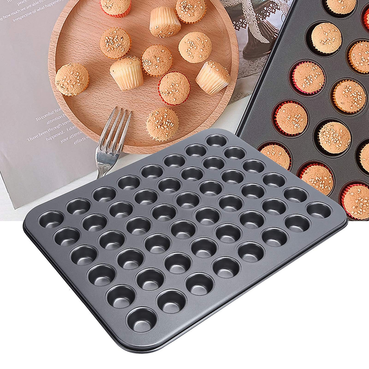 OUKENS Baking Tray, 48‑Cup Mini Round Cupcake Pan Tray, Non-Stick Mini Muffin and Cupcake Pan, Baking Mould Bakeware