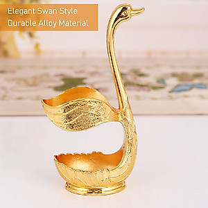 Dessert Spoon Holder, Widely Used Coffee Spoon Holder, Rich Details, Mirror Finish, Swan, Elegant for Party (Gold Holder with Spoon)