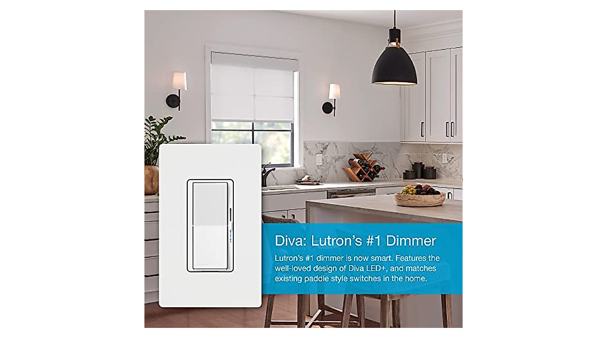 Lutron Diva Smart Dimmer Switch Kit – No Neutral Needed, Smart Hub Included