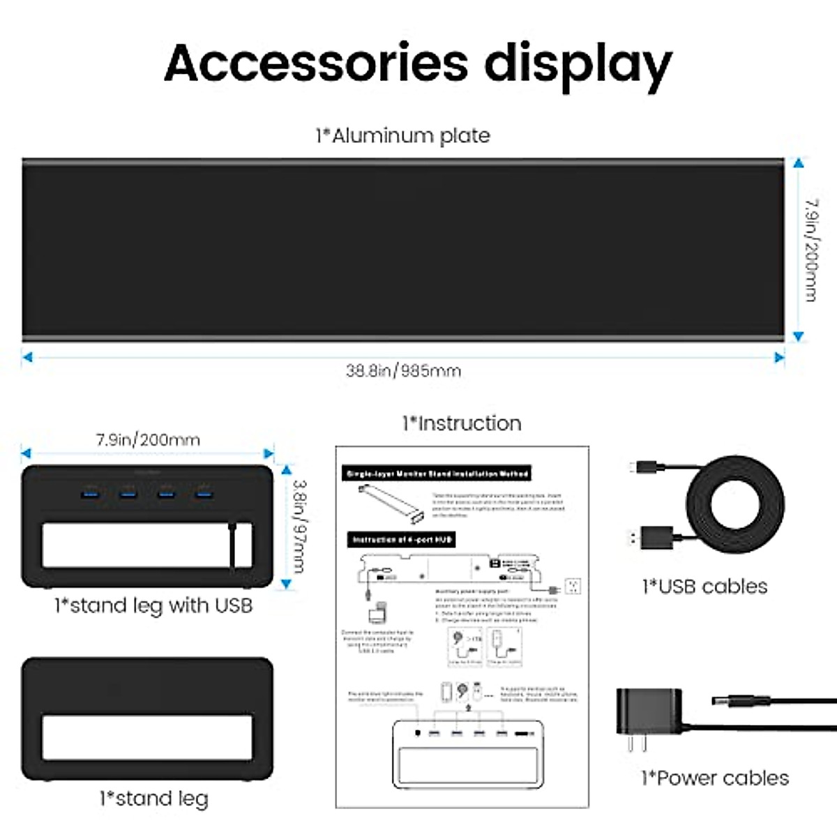 Dual Monitor Stand Computer Riser with USB 3.0 Hub Ports, Aluminum Strong&Sturdy Stand for Double Computer, TV, PC, Printer, Multi Media Speaker-Multifunctional Desktop Organizer