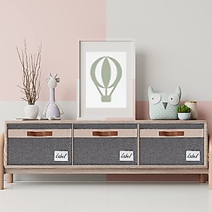 GhvyenntteS Large Storage Bins with Lids (3-Pack) Large Closet Storage Bin with Lid and 3 PU Handles, Foldable Storage Baskets for Shelves with Label Window for Home (Beige, 15" x 11" x 9.7")