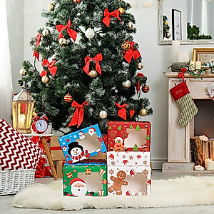 Funnlot Christmas Cookie Boxes Christmas Treats Container With Window 20PCS Christmas Treat Cookie Holiday Candy Box Christmas Baking Boxes Reindeer Santa Snowman Gingerbread Cookie Boxes