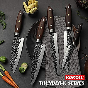 KONOLL Meat Cleaver 7 inch Forged Hammered Kitchen Knife German High Carbon Steel Chinese Knife with solid wood Handle，Butcher knives Vegetable Cutting Knife