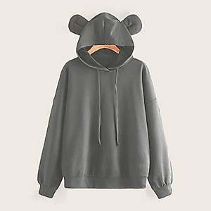Womens Casual Hooded Sweatshirt Loose Drawstring Pullover Hoodies Long Sleeve Solid Bear Ear Sweatshirt Tops