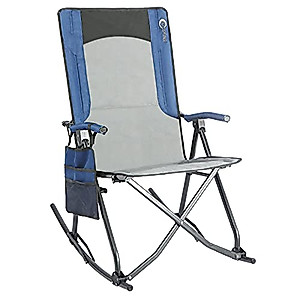 PORTAL Folding Camping Rocking Chairs Thicker Outdoor Patio Rocker Recliner Chairs Support 300 lbs, Blue