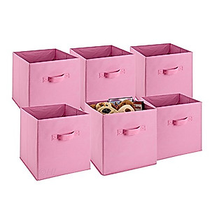 Foldable Cube Storage Bins - 6 Pack - These Decorative Fabric Storage Cubes are Collapsible and Great Organizer for Shelf, Closet or Underbed. Convenient for Clothes or Kids Toy Storage (Pink)