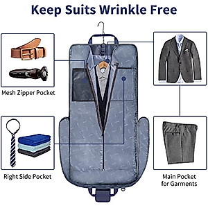 Carry On Suit Garment Bags for Travel, Suit Bag with Adjustable Shoulder Strap, Mancro Waterproof Foldable Luggage Bag for Men Women, Large Travel Garment Bags for Hanging Clothes (Blue)