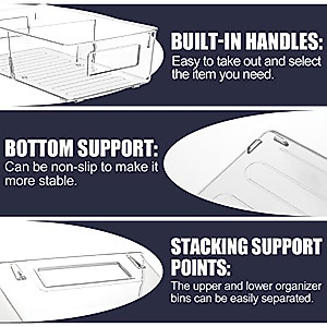 ESARORA Plastic Storage Bin with Lid and Divider, Clear Shallow Pantry Organizer with Handle for Fridge, Cabinet, Kitchen, Bedroom, Closet, Bathroom, Office, Pantry Organization, 8 Pack - 12.6 inch