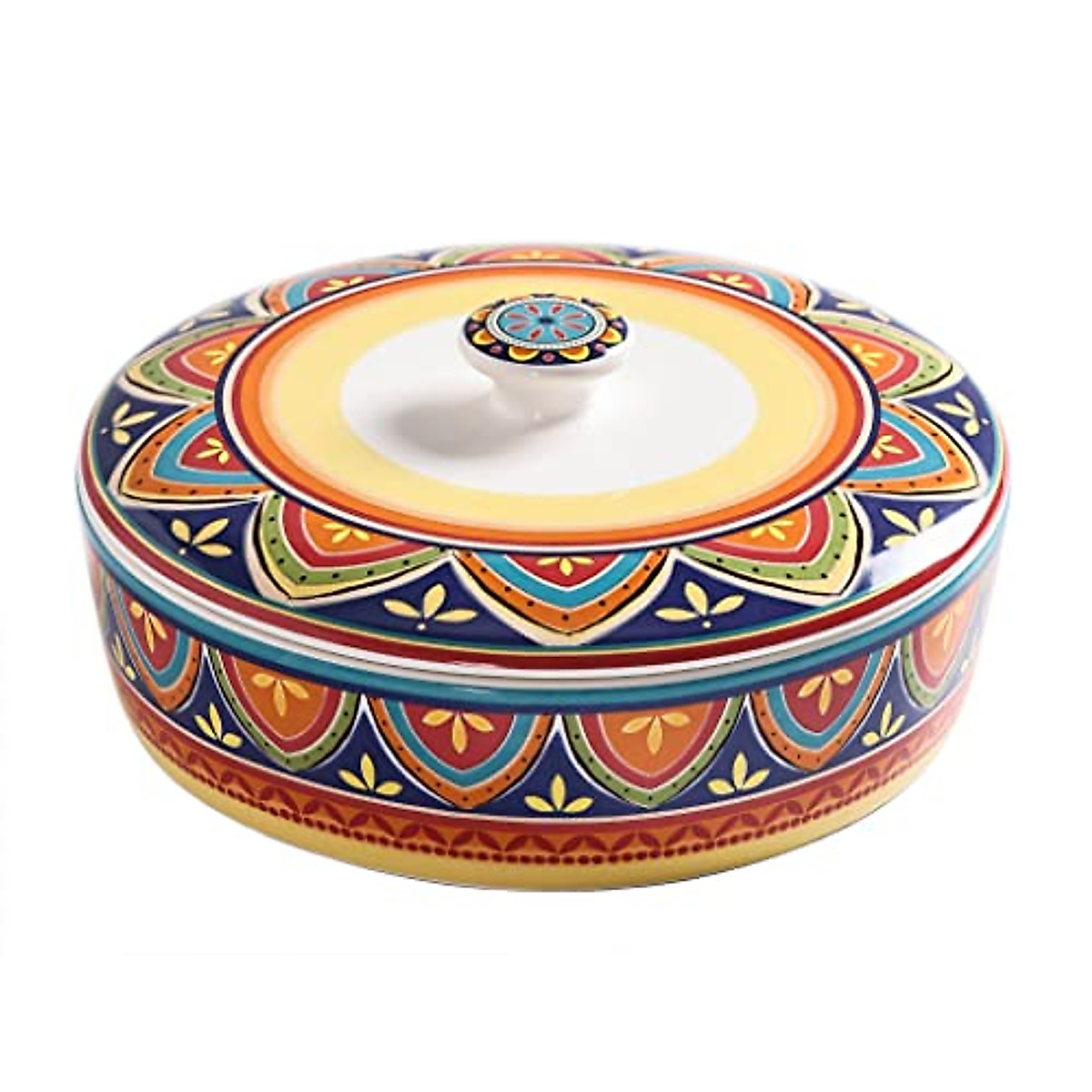 Bico Tunisian Ceramic 8.8 inch Tortilla Warmer, Tortilla Server with Lid, Taco Holder for Mexican Fiesta Party, Taco Tuesday, Cinco De Mayo, Microwave and Dishwasher Safe