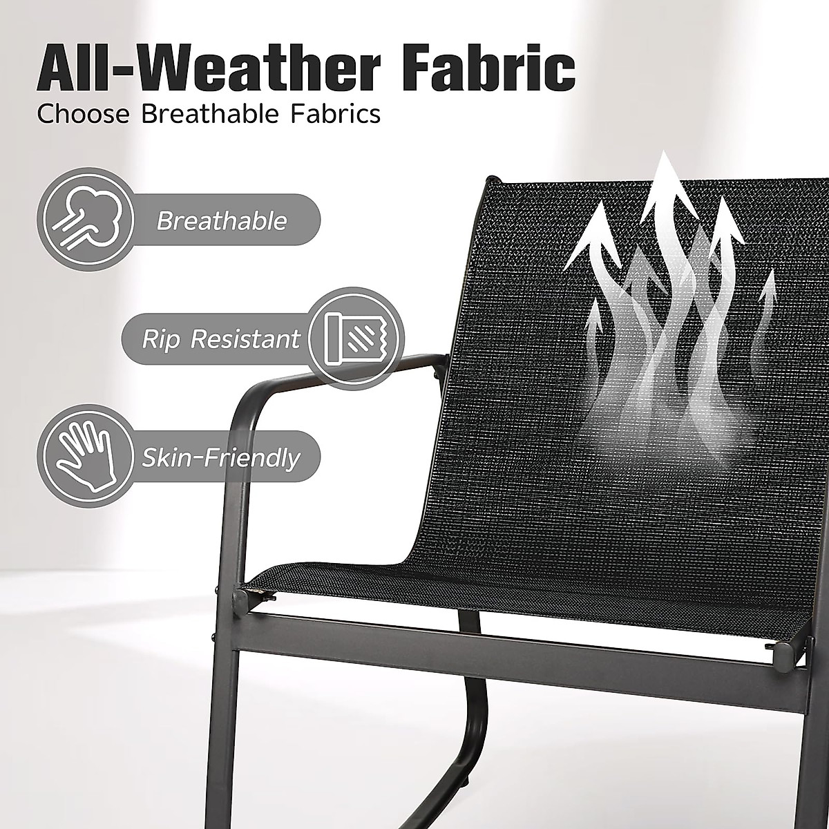 Patiomore 3 Pieces Outdoor Rocking Chairs, Patio Bistro Furniture Black Wicker Chair Set with Tempered Glass Table and Thick Dark Blue Cushion