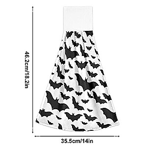 AUUXVA Cute Bats Pattern Hanging Kitchen Hand Towels 2 Pack, Halloween Print Soft Coral Velvet Towel for Bathroom Decor Washcloth Absorbent Dish Tie Towels