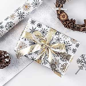 MAYPLUSS Wrapping Paper Roll - Mini Roll - 17 inch X 120 inch Per roll - 3 Different Christmas Black Gold Design (42.3 sq.ft.ttl)