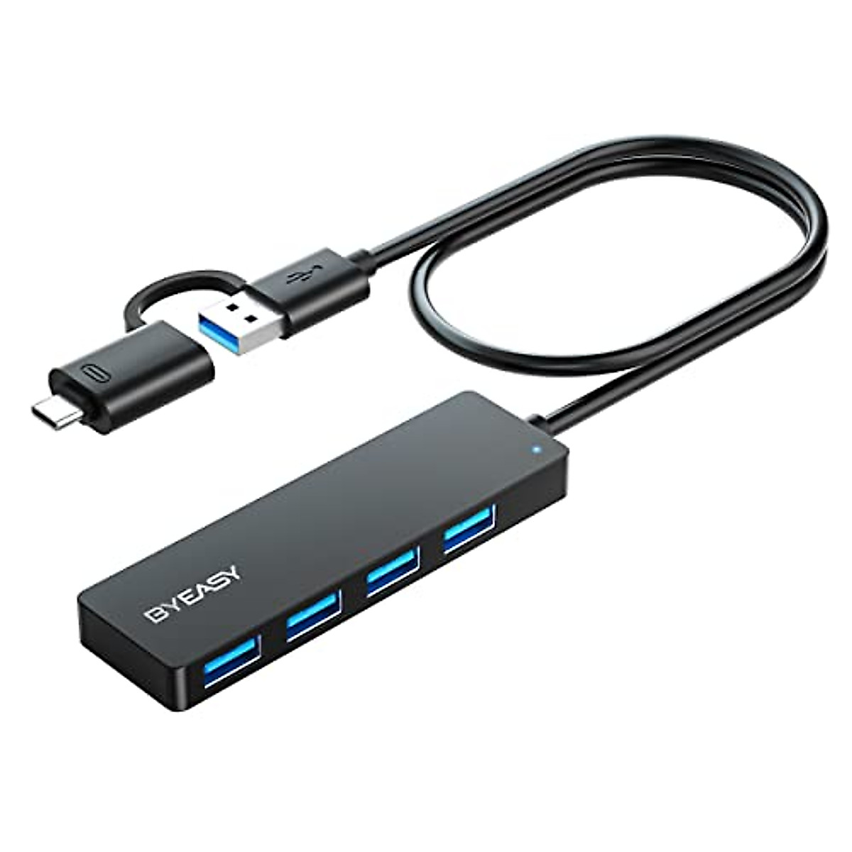 BYEASY USB Hub, USB 3.1 C to USB 3.0 Hub with 4 Ports and 2ft Extended Cable, Ultra Slim Portable USB Splitter for MacBook, Mac Pro/Mini, iMac, Ps4, PS5, Surface Pro,Flash Drive, Samsung(Black)