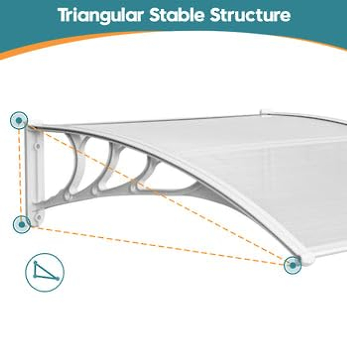 MCombo 39 inch x 38.6 inch Window Awning Outdoor Polycarbonate Hollow Sheet Door Patio Canopy (Clear Hollow Sheet/Pure Bracket+Grey Aluminum Fixing Bar)