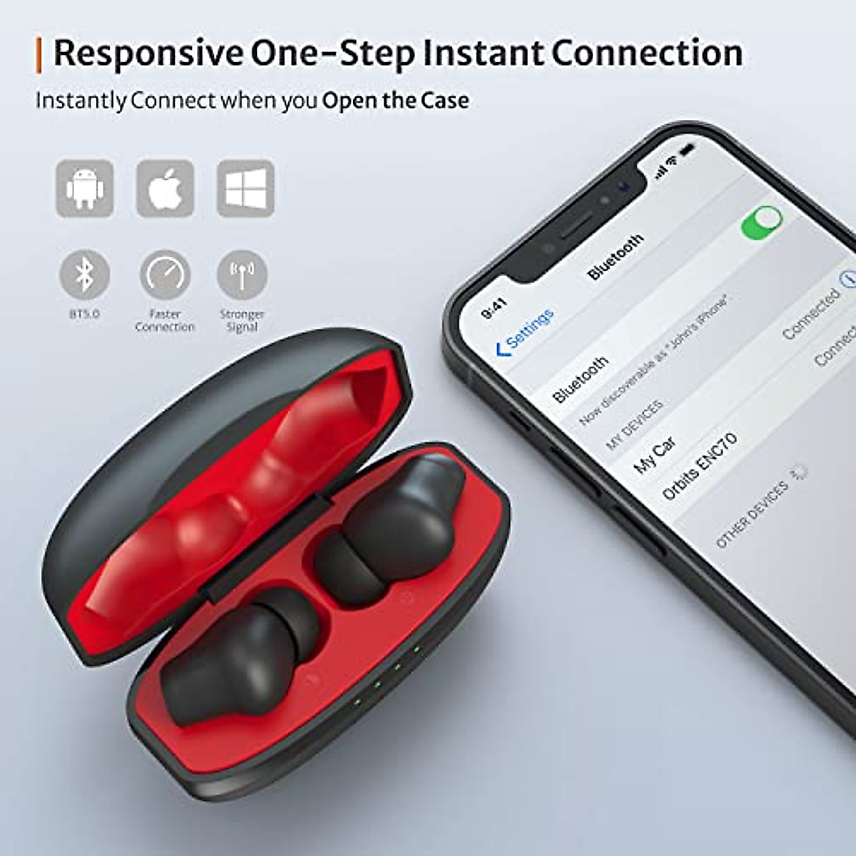 Senso Orbits Wireless Earbuds Bluetooth Headphones With Compact USB-C Quick Charging Case, Premium Sound Deep Bass Ear Buds, 4 Mics ENC Noise Cancelling for Clear Calls, IPX Waterproof for Gym Running