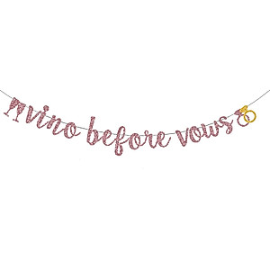 Vino Before Vows Banner Pre-Strung Garland for Bachelorette Bridal Shower Engagement Party Wine Winery Party Decorations (Rose Gold Glitter)