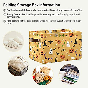 Qilmy Halloween Pumpkin Storage Basket Storage Bin Organizer Basket, Foldable Handmade Rectangular Storage Box with Handles - Large Organizer for Home, 15L x 11W x 9.5H in (1PC)