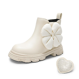 DREAM PAIRS Girls Chelsea Boots Side Zipper Lug Sole Ankle Booties Toddler/Little Kid/Big Kid,Size 12 Little Kid,Beige,SDBO2301K