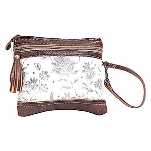 Myra Bag Creamy Petal Upcycled Canvas & Leather Pouch Wristlet Bag S-1613