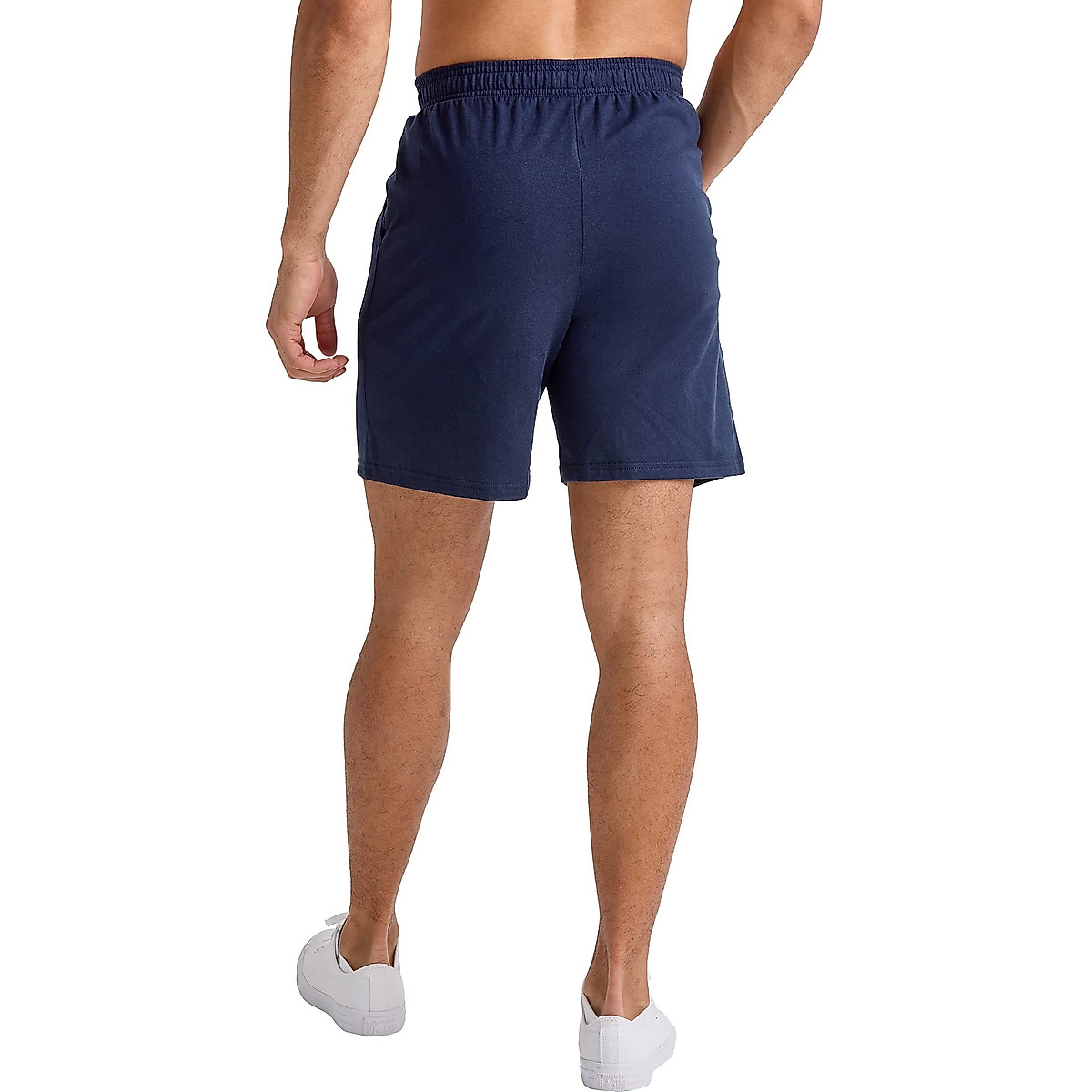 Hanes Men's Originals Cotton Pockets, Pull-On Jersey Gym Shorts, 7", Athletic Navy