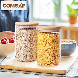 ComSaf 32oz Glass Storage Containers with Lids, Glass Jars with Lids, Clear Food Storage Jar, Round Canister Set of 6, Pantry Organizers for Cookie Pasta Flour Rice Tea Coffee Bean