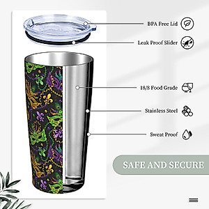 20 Oz Tumbler with Lid and Straw, Mardi Gras Surface Insulated Tumbler Stainless Steel Cups, Personalized Coffee Tumbler Travel Mug Water Bottle
