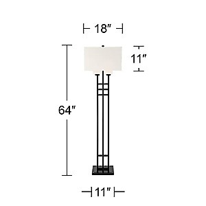 Franklin Iron Works Winslow Modern Industrial Floor Lamp 64" Tall Matte Black Metal 3-Light Rectangular Linen White Frosted Glass Shades for Living Room Reading Bedroom Office Family House Home