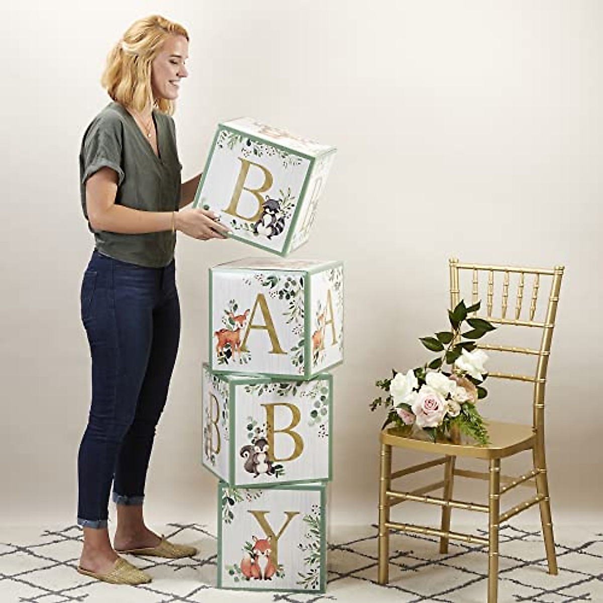 Kate Aspen (Set of 4) Woodland, 4 Count (Pack of 1), Baby Boxes with Letters For Baby Shower Decoration